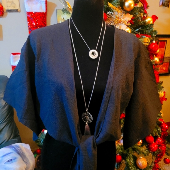 SHEIN | Tops | Shein Black Tie Closure Top | Poshmark